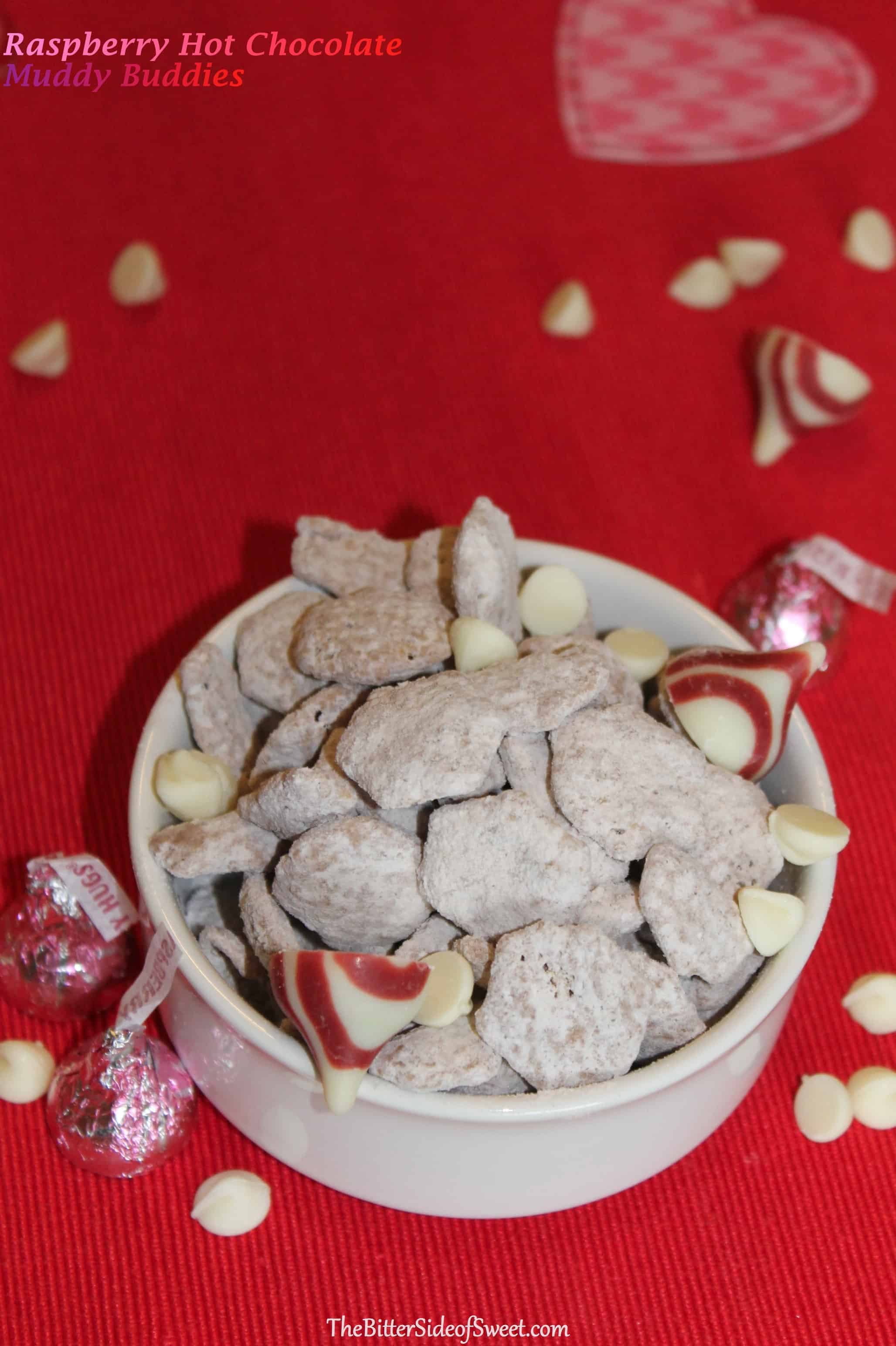 Raspberry HUGS Hot Chocolate Muddy Buddies - The Bitter Side of Sweet