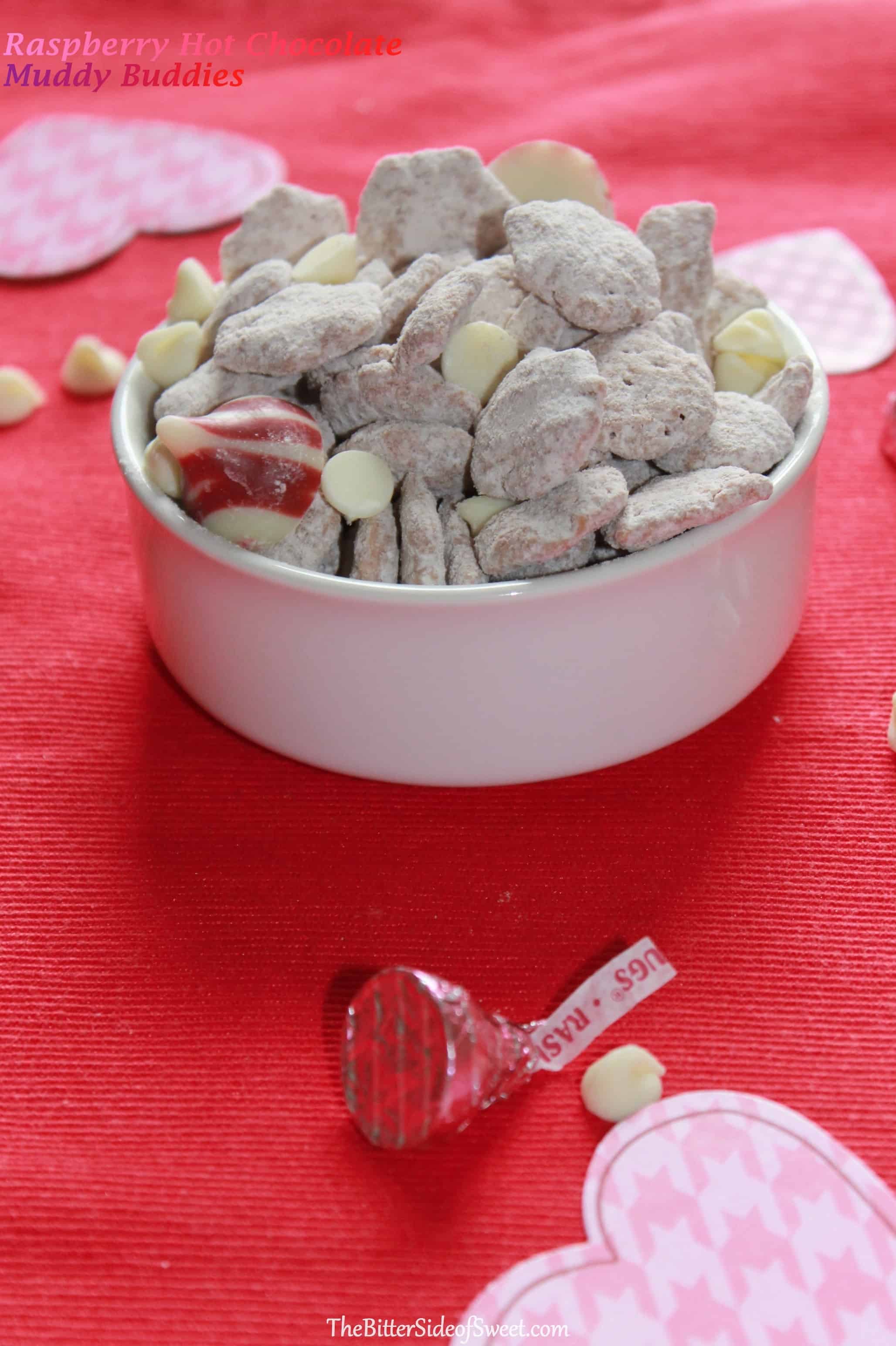 Raspberry HUGS Hot Chocolate Muddy Buddies - The Bitter Side of Sweet